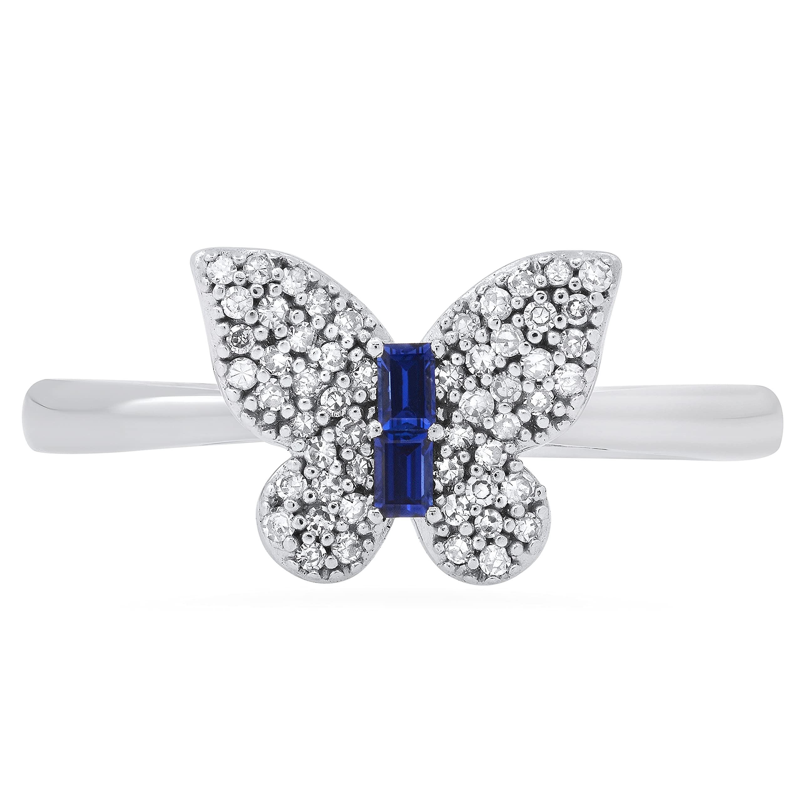 Dazzlingrock Collection Emerald Lab Created Blue Sapphire & Round Natural White Diamond Clustered Charming Butterfly Ring for Her | 925 Sterling Silver, Size 8.5