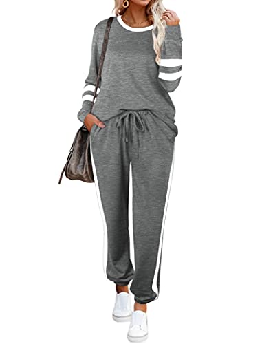 Airplane Outfits for Women 2024 Business Casual Fall Clothes Loungewear for Women Crewneck Sweatshirt and Drawstring Sweatpants Sets M