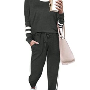 Airplane Outfits for Women 2024 Business Casual Fall Clothes Loungewear for Women Crewneck Sweatshirt and Drawstring Sweatpants Sets M