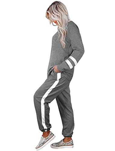 Airplane Outfits for Women 2024 Business Casual Fall Clothes Loungewear for Women Crewneck Sweatshirt and Drawstring Sweatpants Sets M