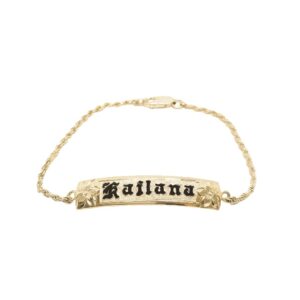 zero gravity hawaii hawaiian jewelry 14k gold custom id bracelet with your name (7, 6mm width and raised black letters)