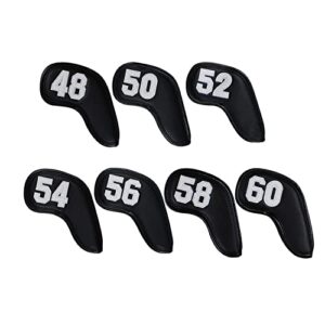 scott edward prof 7pcs leather wedge golf iron head covers protective club waterproof & scratch resistant 48 50 52 54 56 58 60 degree (black white number)