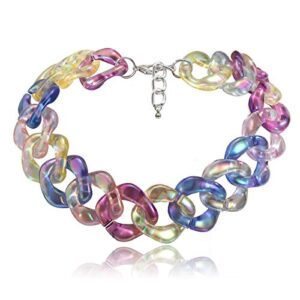 kercisbeauty pink acrylic miami cuban link chain choker for women rainbow punk chunky resin link necklace for party (rainbow-2)