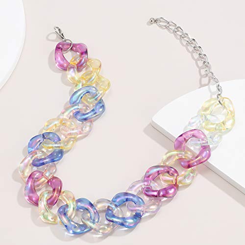 Kercisbeauty Pink Acrylic Miami Cuban Link Chain Choker for Women Rainbow Punk Chunky Resin Link Necklace for Party (Rainbow-2)