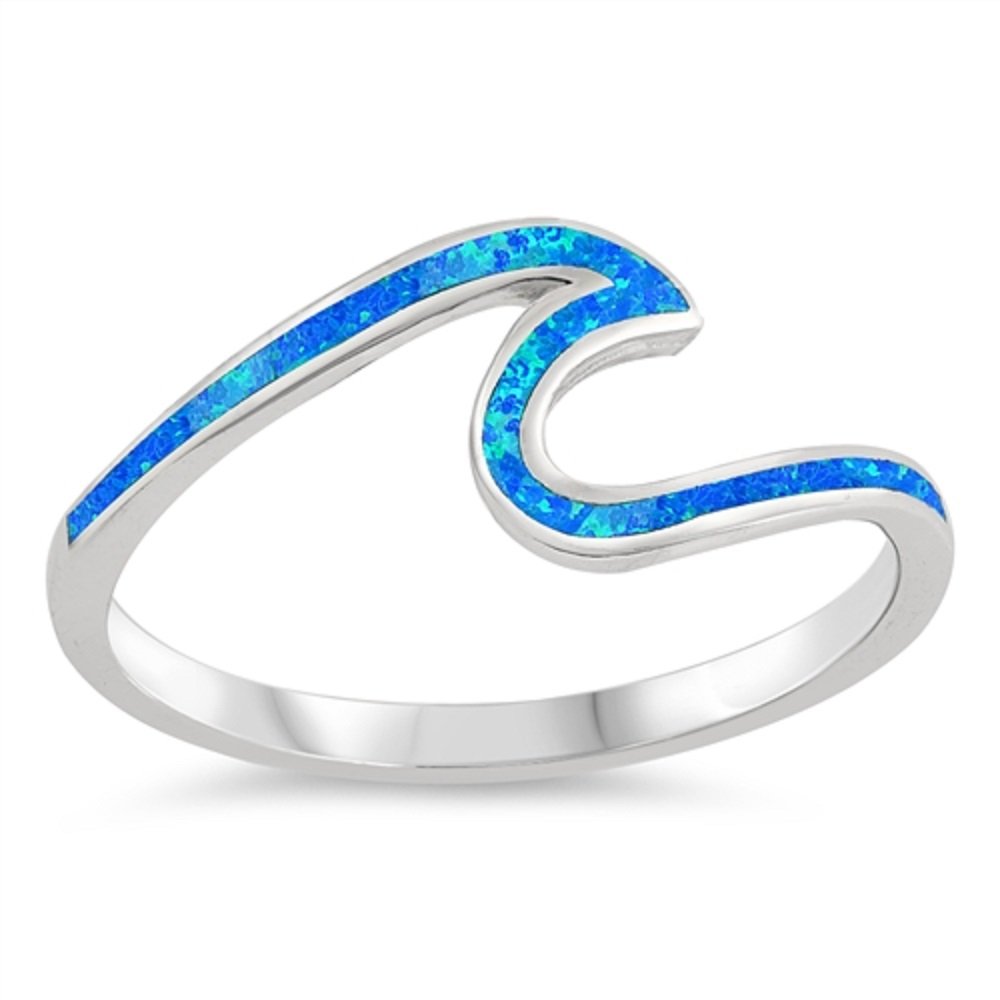 CloseoutWarehouse Blue Simulated Opal Ocean Wave Ring Sterling Silver Size 9