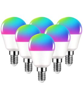 dogain a15 smart light bulbs, e12 base smart bulb rgb dimmable color changing light compatible with alexa, google home wifi-bluetooth bulb 6w=40w 500lm ceiling fan light bulbs (only 2.4ghz) 6 pack