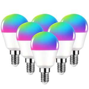 DOGAIN A15 Smart Light Bulbs, E12 Base Smart Bulb RGB Dimmable Color Changing Light Compatible with Alexa, Google Home WiFi-Bluetooth Bulb 6W=40W 500LM Ceiling Fan Light Bulbs (Only 2.4Ghz) 6 Pack