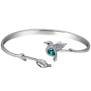 jewever 925 sterling silver hummingbird bracelet for women cuff cute animal bracelets inlay crystals jewelry gifts for lady