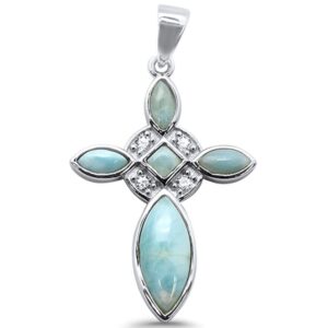 closeoutwarehouse natural larimar clear cubic zirconia ringed cross pendant sterling silver