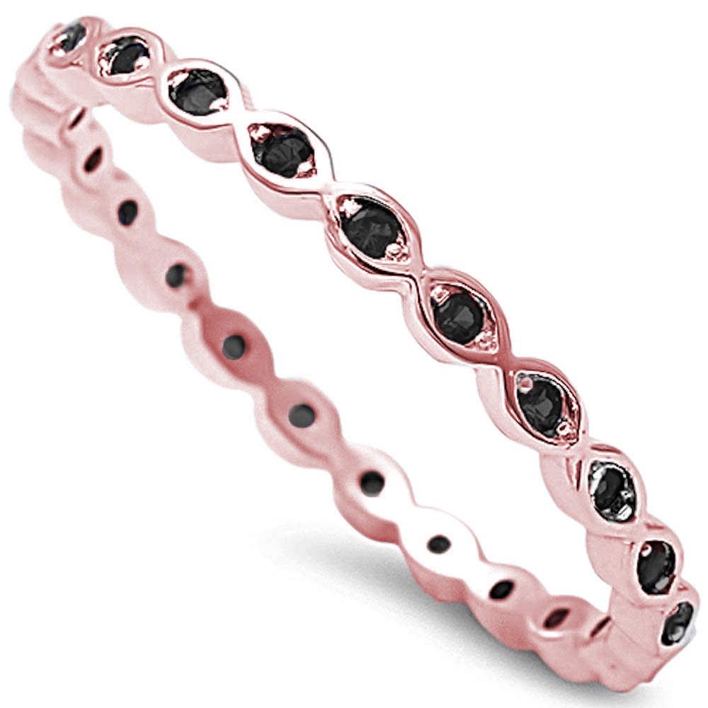 Black Cubic Zirconia Stackable Endless Eternity Ring Sterling Silver Rose Gold-Tone Plated Size 15