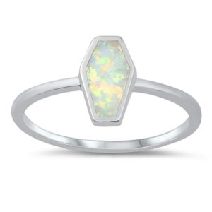 closeoutwarehouse white simulated opal coffin shape ring sterling silver size 10