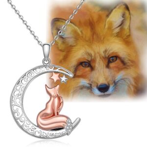 Jewlikee Fox Necklace Animal Fox Pendant 925 Sterling Silver Celtic Moon Cute Foxes Gifts