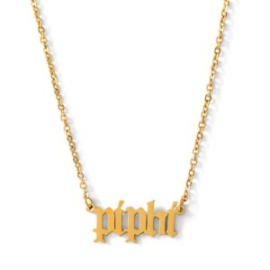 sorority shop pi beta phi necklace — pbp old english font design, 18k gold plated, pi beta phi gifts for women