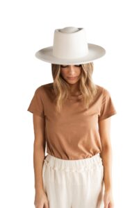 gigi pip women's upturned brim hat tall australian wool felt ty, off white,s/m