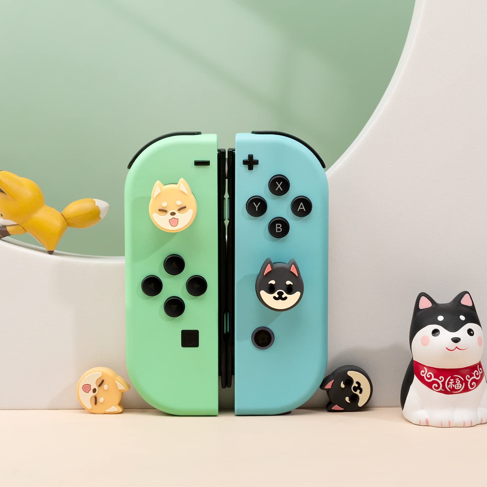 GeekShare Cute Animal Theme Thumb Grip Caps,Compatible with Nintendo Switch/OLED/Switch Lite,Soft Silicone Joystick Cover,4PCS - Shiba Inu