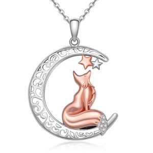 jewlikee fox necklace animal fox pendant 925 sterling silver celtic moon cute foxes gifts