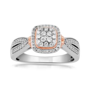 jewelili rose gold over sterling silver 1/3 cttw natural white round diamond bridal engagement ring, size 8