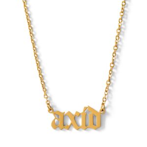 sorority shop alpha xi delta necklace — axd old english font design, 18k gold plated, alpha xi delta gifts for women