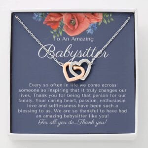 babysitter appreciation gift necklace, nanny thank you gift, farewell party leaving, moving away gift for babysitter - box 1