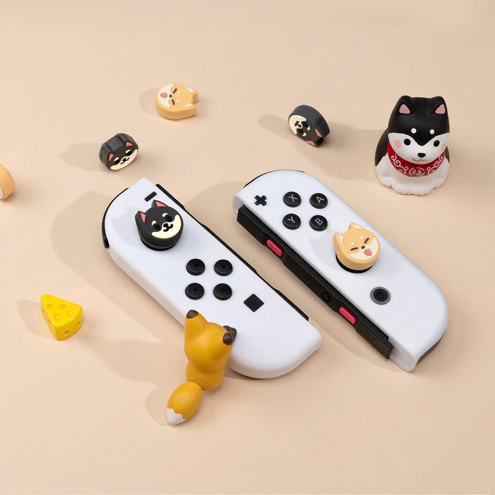 GeekShare Cute Animal Theme Thumb Grip Caps,Compatible with Nintendo Switch/OLED/Switch Lite,Soft Silicone Joystick Cover,4PCS - Shiba Inu