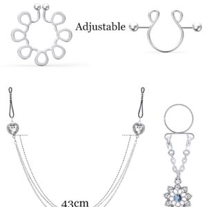 Hnxnskt Fake Nipple Rings Adjustable Dangle Nipple Rings Non-Piercing Nipple Rings Clip On Nipplerings Faux Body Piercing Jewelry for Women Men