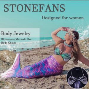 STONEFANS Rhinestone Mermaid Bra Body Chains for Women Sexy Silver Bikini Seashell Bra Chain Harness Nightclub Beach Chest Chain Body Jewelry Accessories