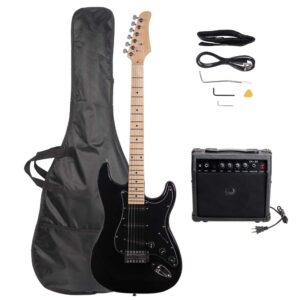 electric guitar 39" inch complete beginner starter kit full size with 20w amp,w/strap,bag,guitar amplifier,power wire,plectrum,tremolo bar (black)