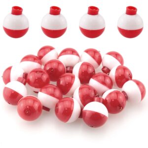 zzhxsm fishing bobber 20pcs red and white abs plastic snap-on fishing floats bobber round buoy fishing tackle accessories 25mm/1inch