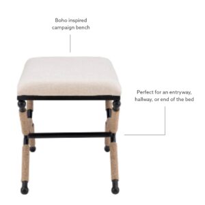 Linon Farrow Linen Upholstered Metal Campaign Stool, Black/Natural