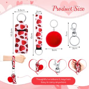 Junkin 40 Pcs Lipstick Holder Keychain Lip Holder Keychain Clip on Lipstick Pouch Fluffy Ball Keychain with Keyring (Heart Style)