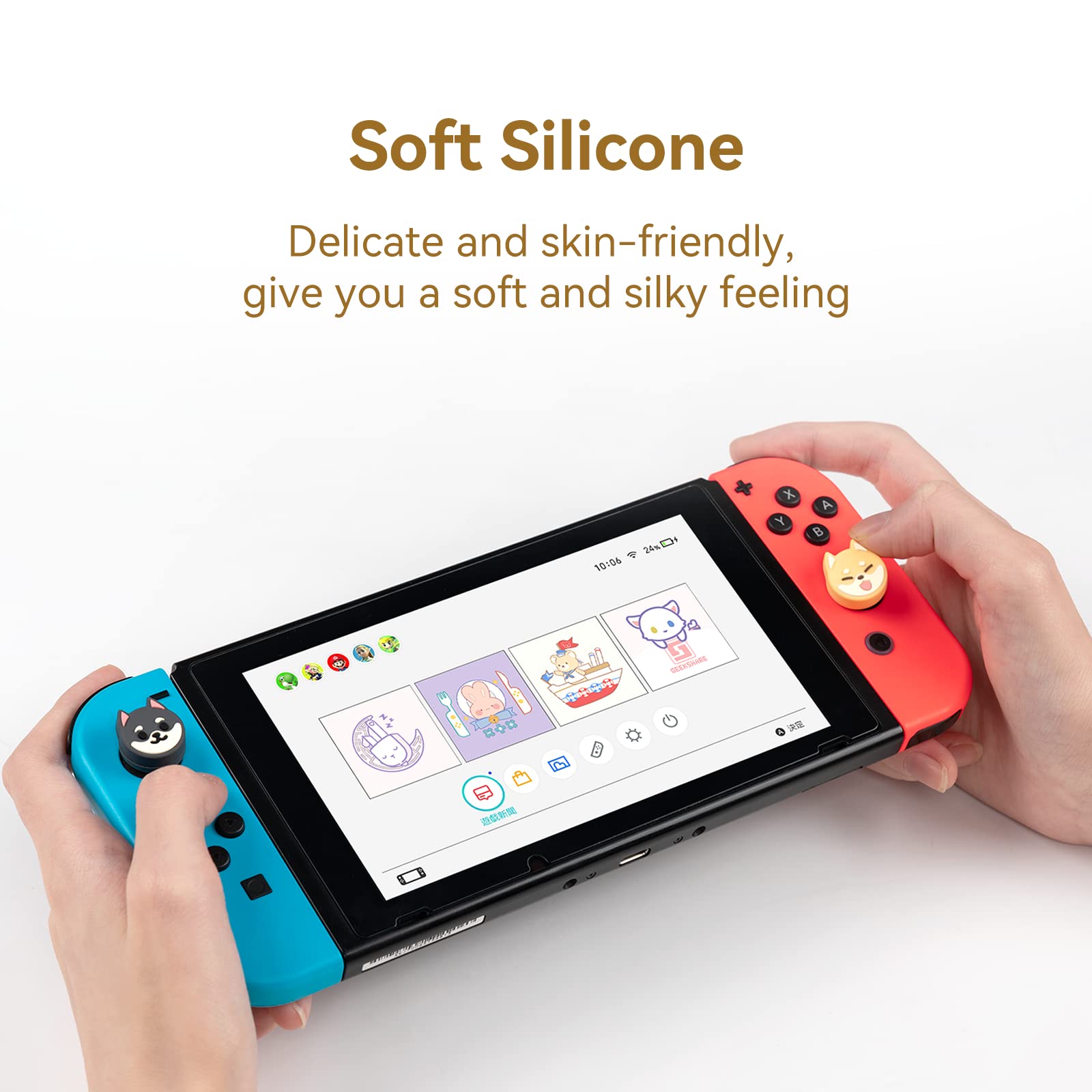 GeekShare Cute Animal Theme Thumb Grip Caps,Compatible with Nintendo Switch/OLED/Switch Lite,Soft Silicone Joystick Cover,4PCS - Shiba Inu