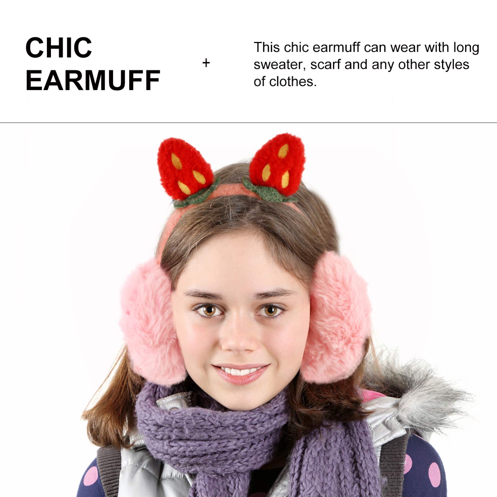 SOIMISS Women Girls Earmuff Plush Winter Warm Ear Muffs Chic Strawberry Ear Warmer