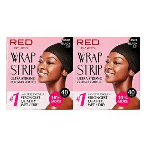 red by kiss wrap strip, ultra strong 2x longer stretch, 44 strips, black-3.5" (2 pack)