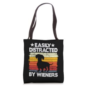 easily distracted by wieners doxie dog vintage dachshund tote bag