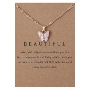 colorful acrylic butterfly pendant necklace bohemian adjustable retro card clavicle chain insect animal necklace for women friend friendship party jewelry gift-12 pink-black