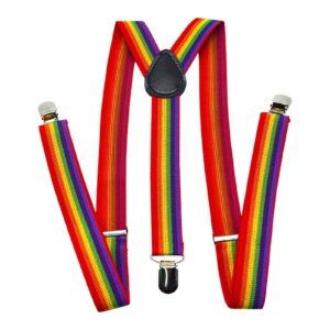 denpetec suspenders, rainbow y back style for men and women with strong metal clips, adjustable elastic suspenders for adults, unisex