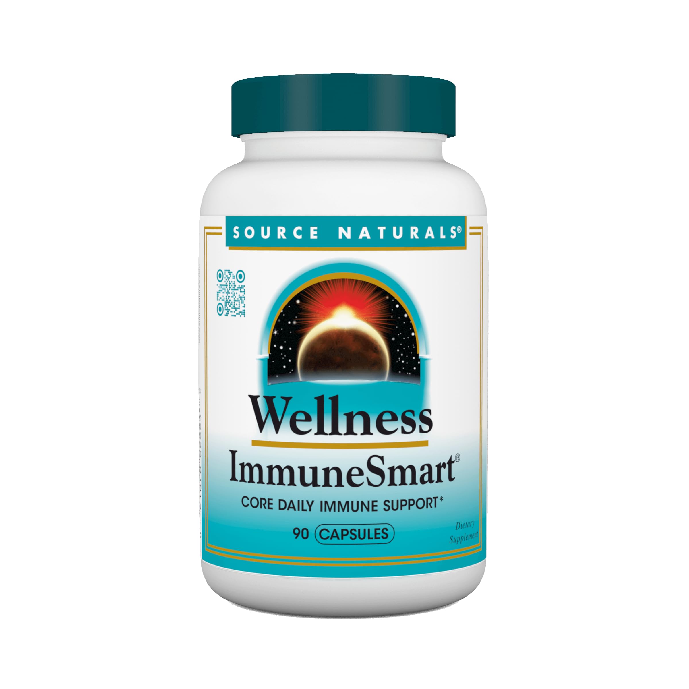 Source Naturals Wellness ImmuneSmart - for Core Daily Immune Support*, with Vitamins A, C, and D, Zinc, Elderberry, Echinacea, Andrographis, Turkey Tail and Garlic - 90 Capsules