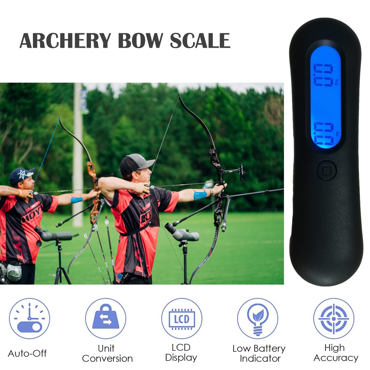 NATUMER Archery Bow Scale 110 lbs/ 50kg Hanging Handheld Scale Multifunctional Digital Tune Scale Peak Weight/Hold Weight with Clear LCD Display for Recurve/Compound Bow (Black)