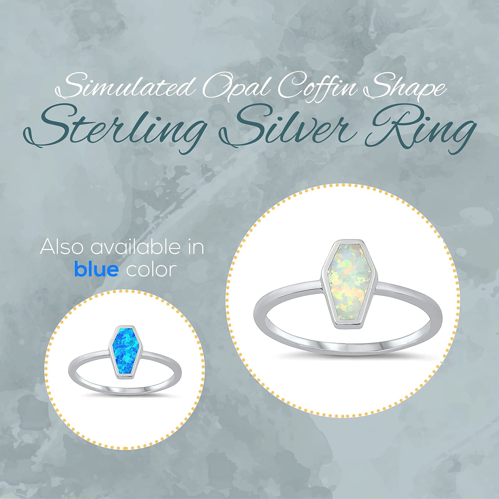 CloseoutWarehouse White Simulated Opal Coffin Shape Ring Sterling Silver Size 10