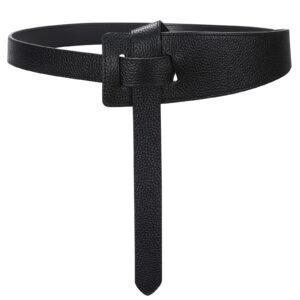 suosdey womens leather belt for dress, tie a knot genuine leather waist belt for jumpsuit coat,black belt