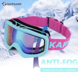 Karsaer Ski Goggles Anti-Fog Snow Goggles OTG 100% UV Protection Snowboard Goggles Bendable Dual-Lenses for Men Women Youth