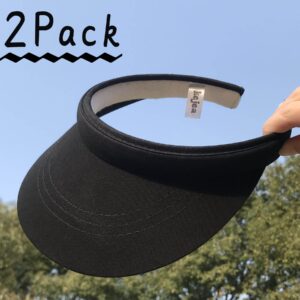 2 Pack Visors Womens Sun Hat UV Protection Men Cloth Clip On Visors Cap Adjustable Sport Wide Brim Golf (Black)