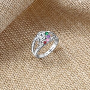 Moon Ring,Personalized Promise Ring for Her Engagement Ring with 2-4 Birthstones Names Engraved Rings for Women Mother's Days (4 names, 9)