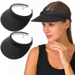 2 pack visors womens sun hat uv protection men cloth clip on visors cap adjustable sport wide brim golf (black)