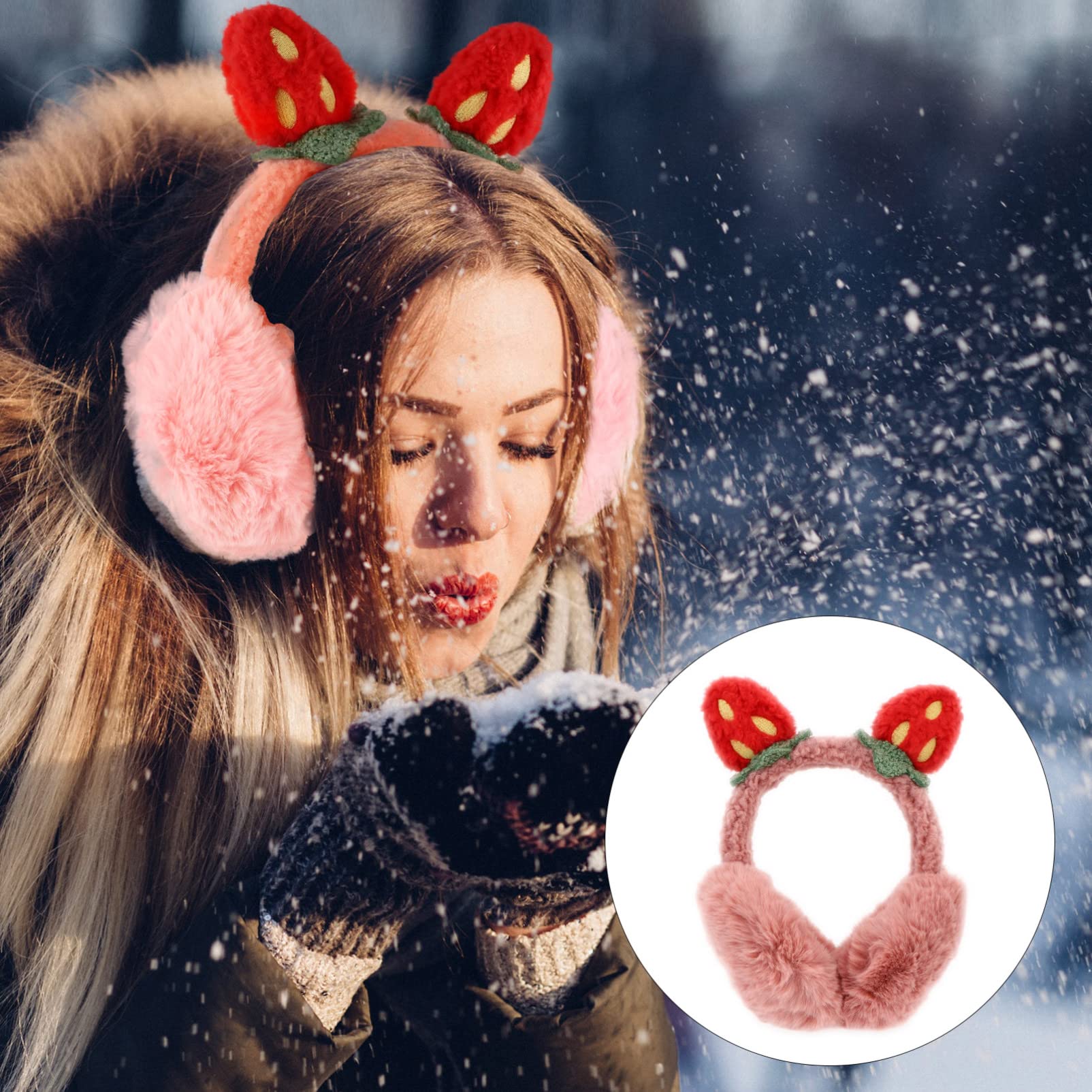 SOIMISS Women Girls Earmuff Plush Winter Warm Ear Muffs Chic Strawberry Ear Warmer