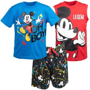 disney mickey mouse little boys 3 piece set: t-shirt tank top french terry shorts 7-8