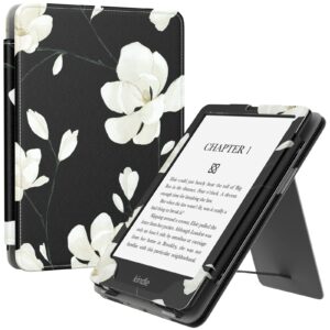 moko case for 6.8" kindle paperwhite (11th gen 2021) and kindle paperwhite signature edition, slim pu shell cover case with auto-wake/sleep for kindle paperwhite 2021 e-reader, black & white magnolia