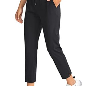 Soothfeel Women's Pants with 4 Pockets 7/8 Stretch High Waisted Sweatpants Travel Athletic Work Golf Pants for Women(Black, X-Small)