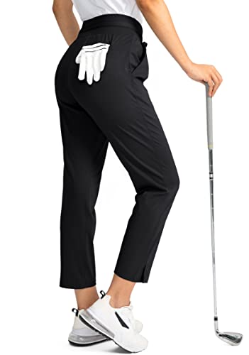 Soothfeel Women's Pants with 4 Pockets 7/8 Stretch High Waisted Sweatpants Travel Athletic Work Golf Pants for Women(Black, X-Small)