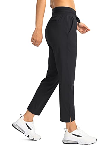 Soothfeel Women's Pants with 4 Pockets 7/8 Stretch High Waisted Sweatpants Travel Athletic Work Golf Pants for Women(Black, X-Small)